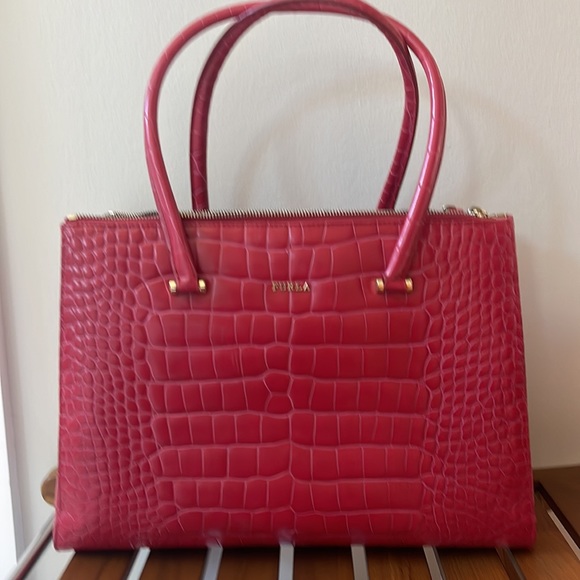 Furla | Bags | Furla Red Leather Tote Perfect For The Office | Poshmark